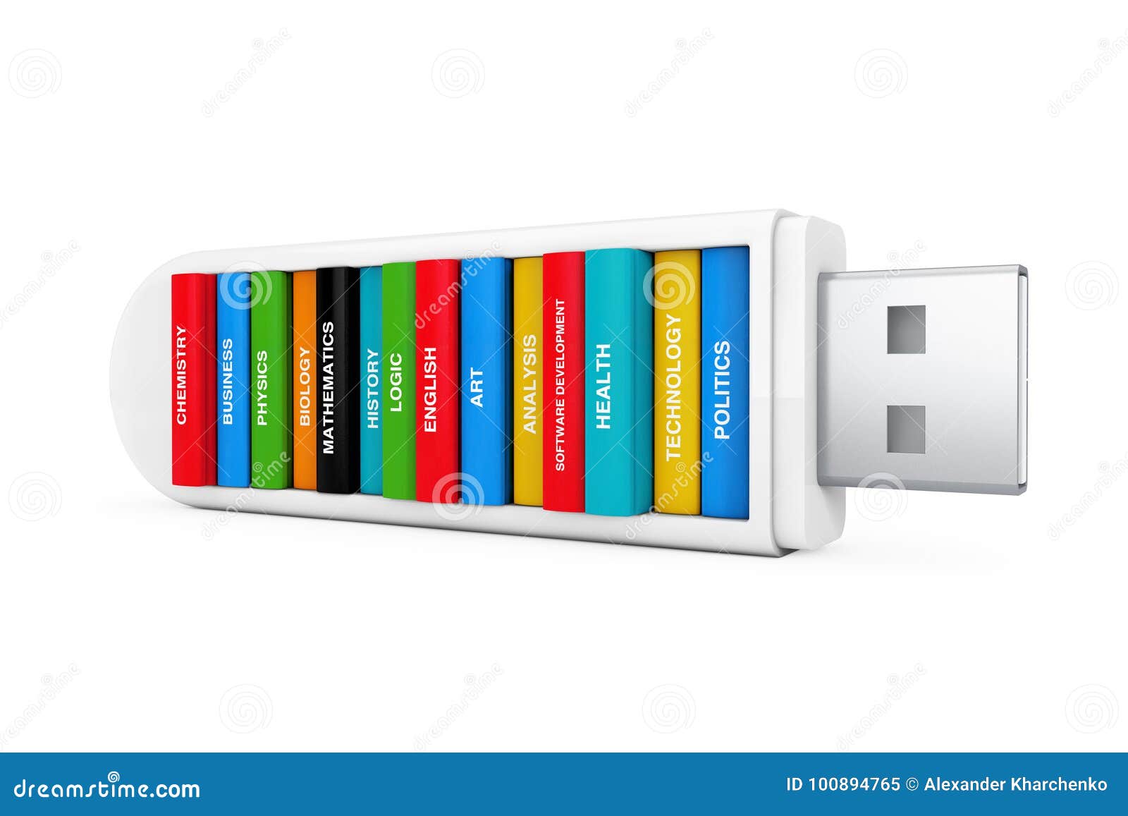 Computer Education Concept. School Books in USB Flash Drive. 3d Stock ...