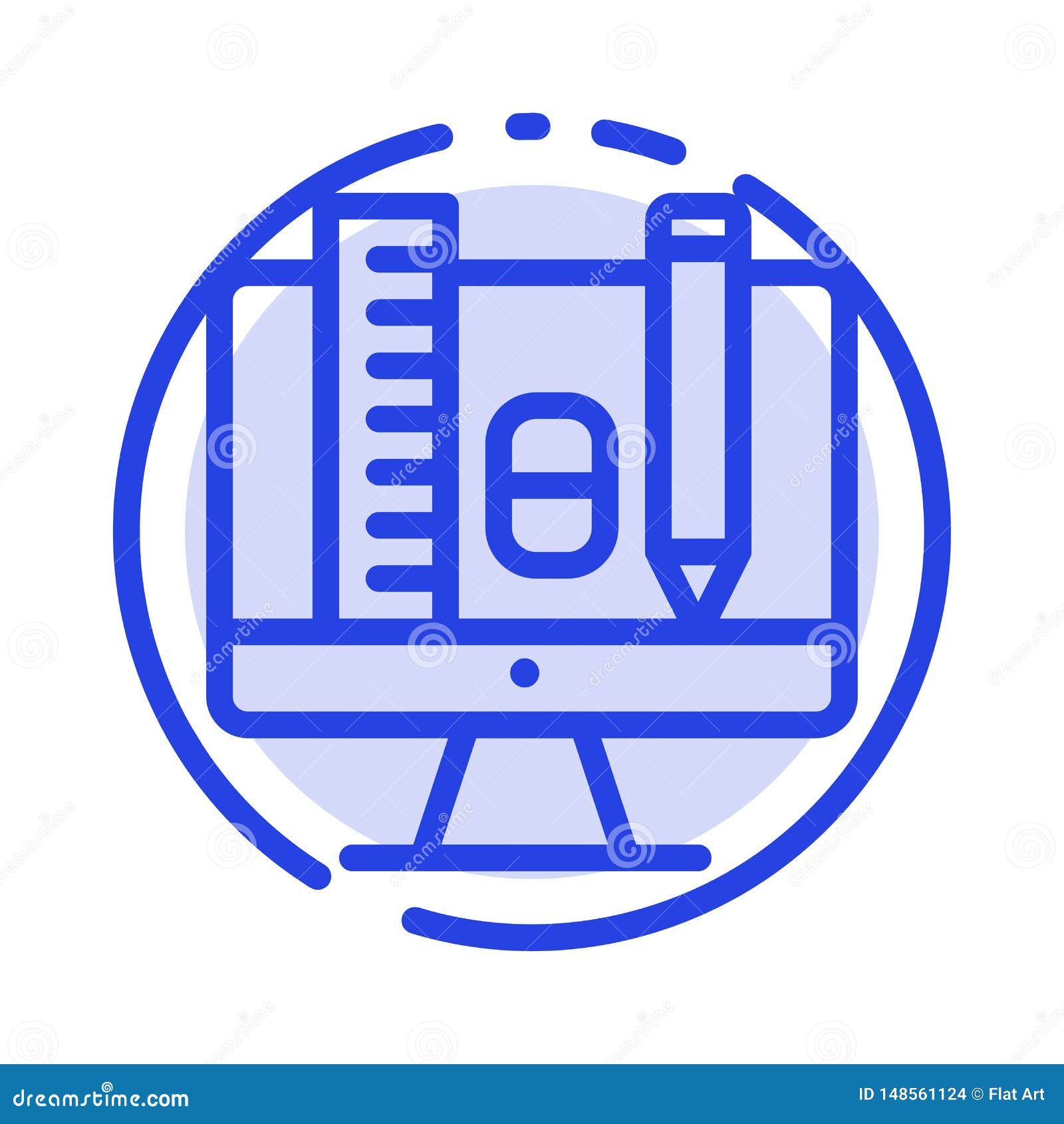 Computer, Education, Scale, Pencil Blue Dotted Line Line Icon Stock ...