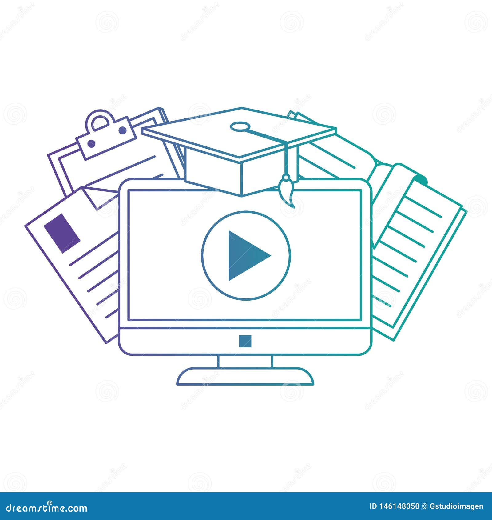 Computer with Elearning Icons Stock Illustration - Illustration of ...
