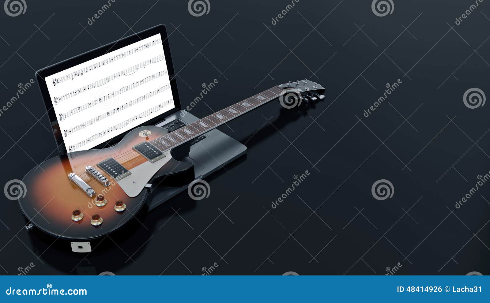 Computer with Electric Guitar Stock Illustration - Illustration of ...