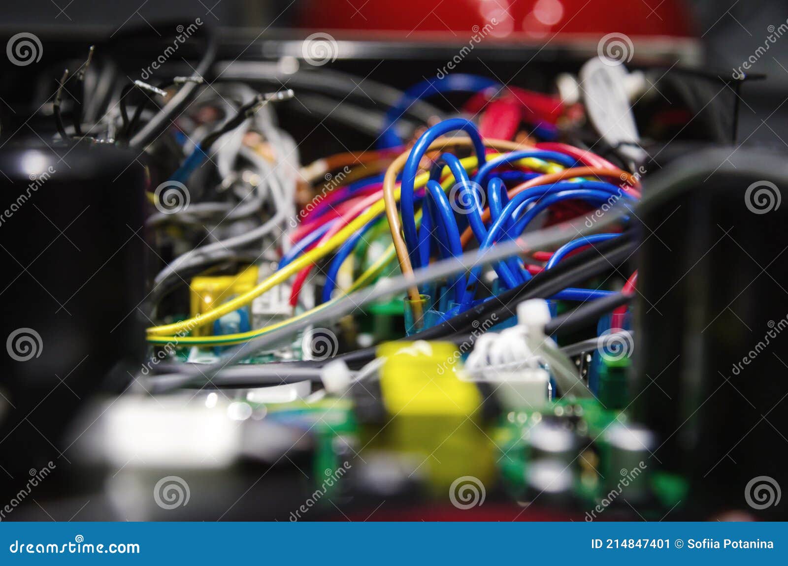 Computer Electrical Board with Connected Wires Close Up Stock Image ...