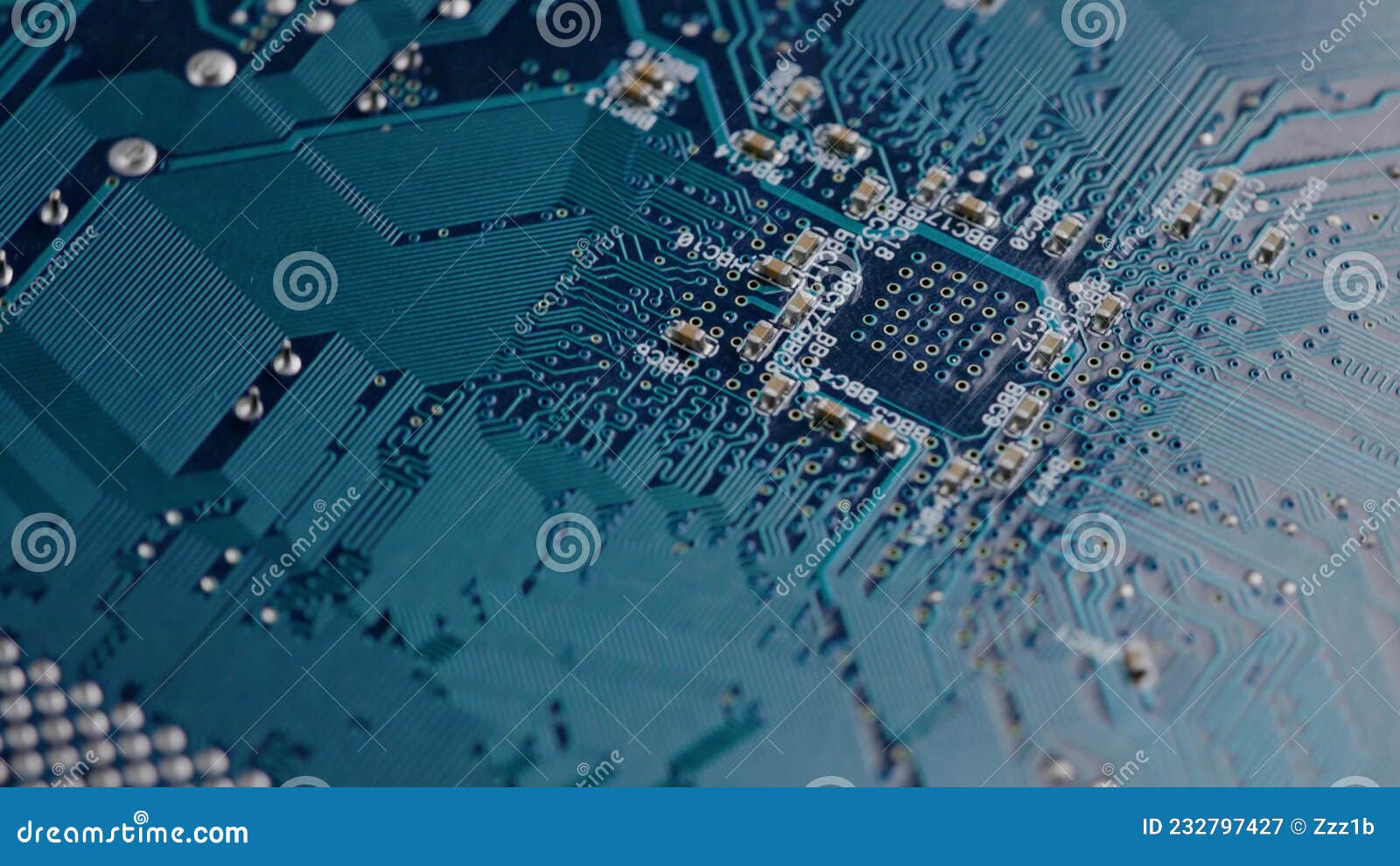 Computer Electronic Circuit Board with Radial Conductor Tracks and SMD ...