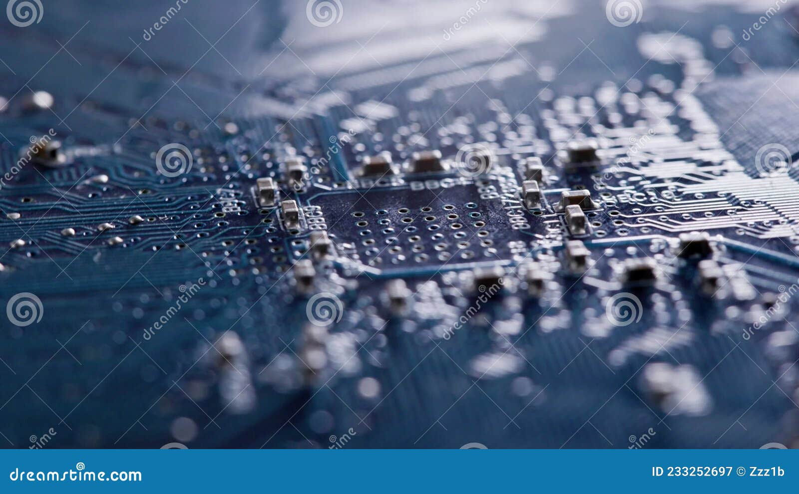 Computer Electronic Circuit Board with Radial Conductor Tracks and SMD ...