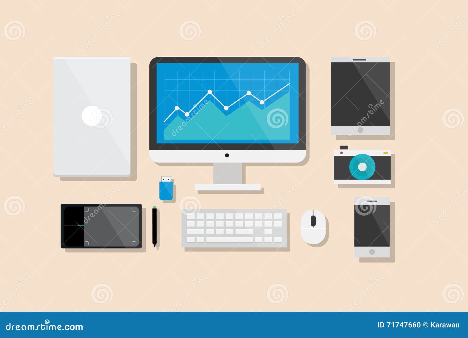Computer and Electronic Device Flat Design Vector Illustration Element ...