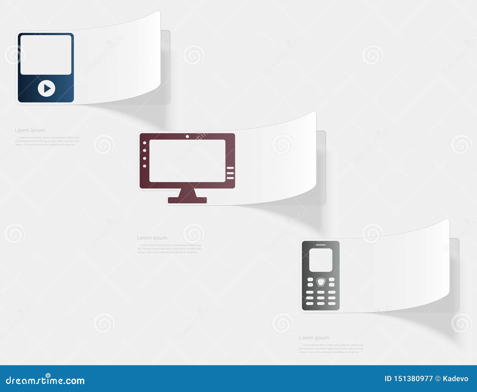 Computer and Electronic Devices. Flat Sticker with Shadow on White ...