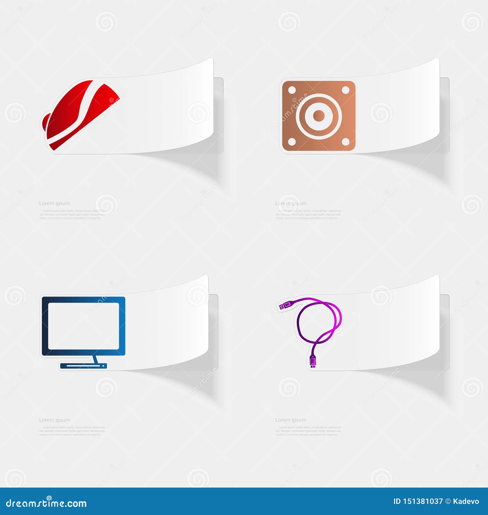 Computer and Electronic Devices. Flat Sticker with Shadow on White ...