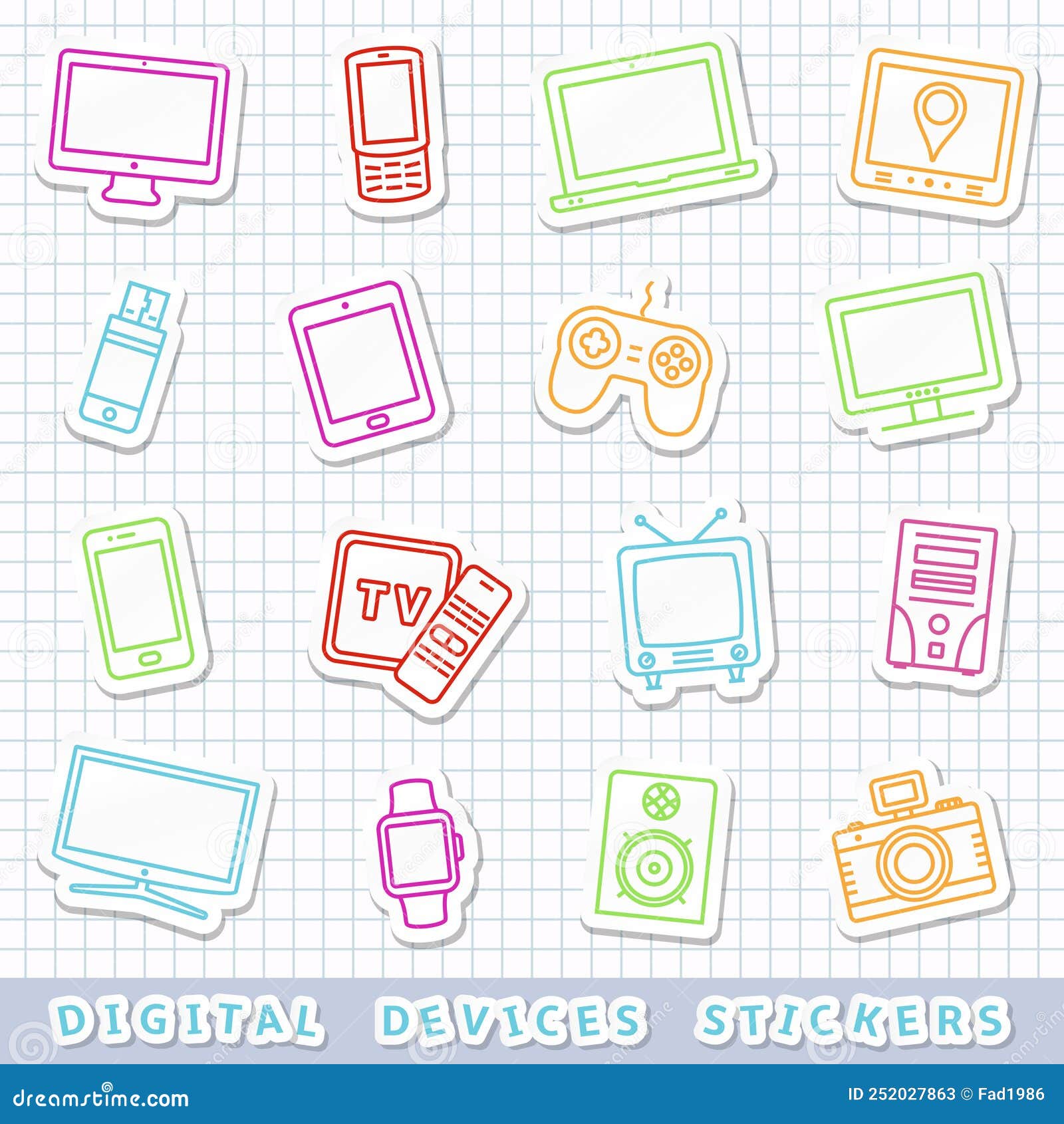 Computer and Electronic Devices Paper Stickers Stock Vector ...