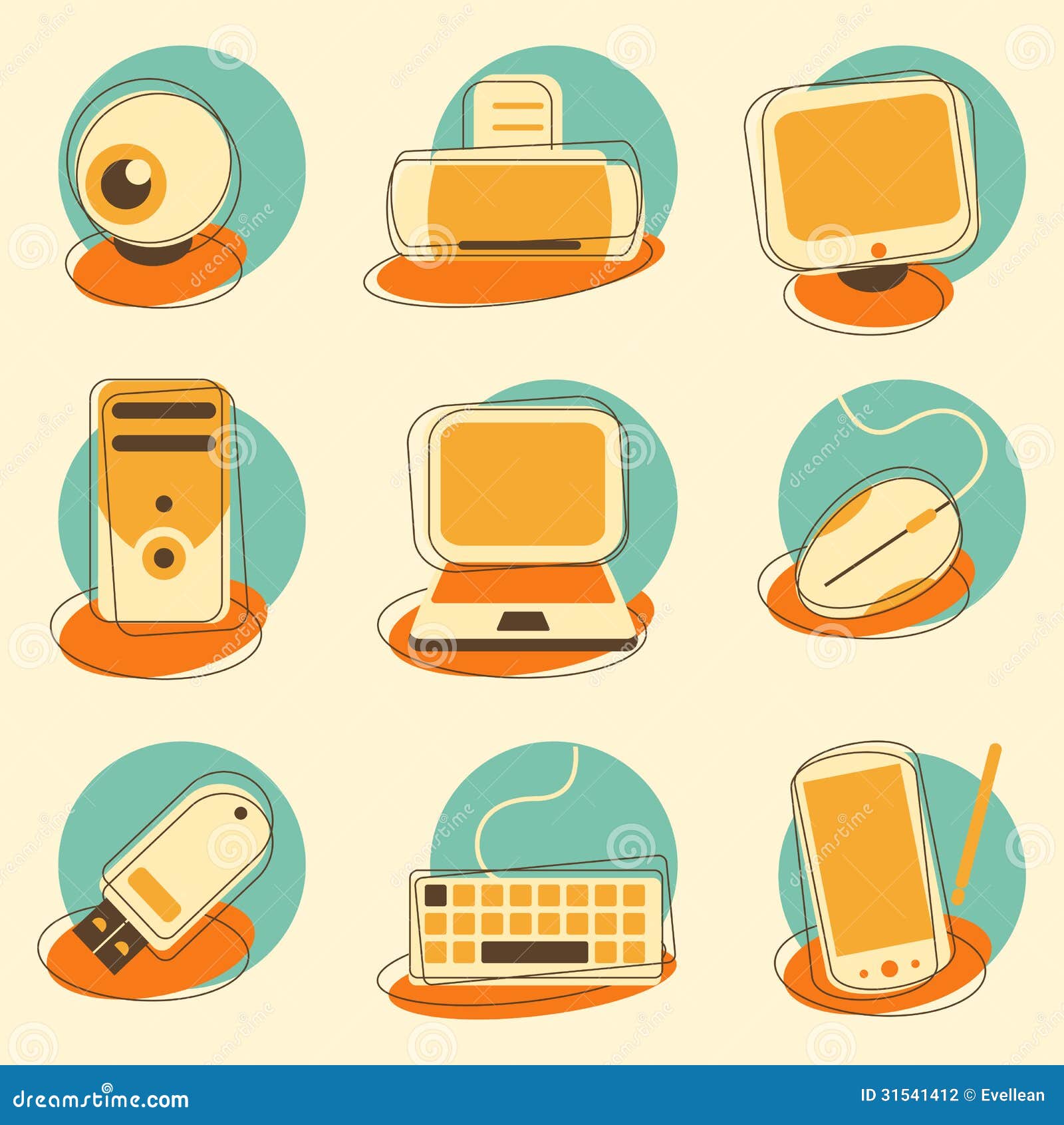 Computer and Electronics Icon Set Stock Vector - Illustration of ...