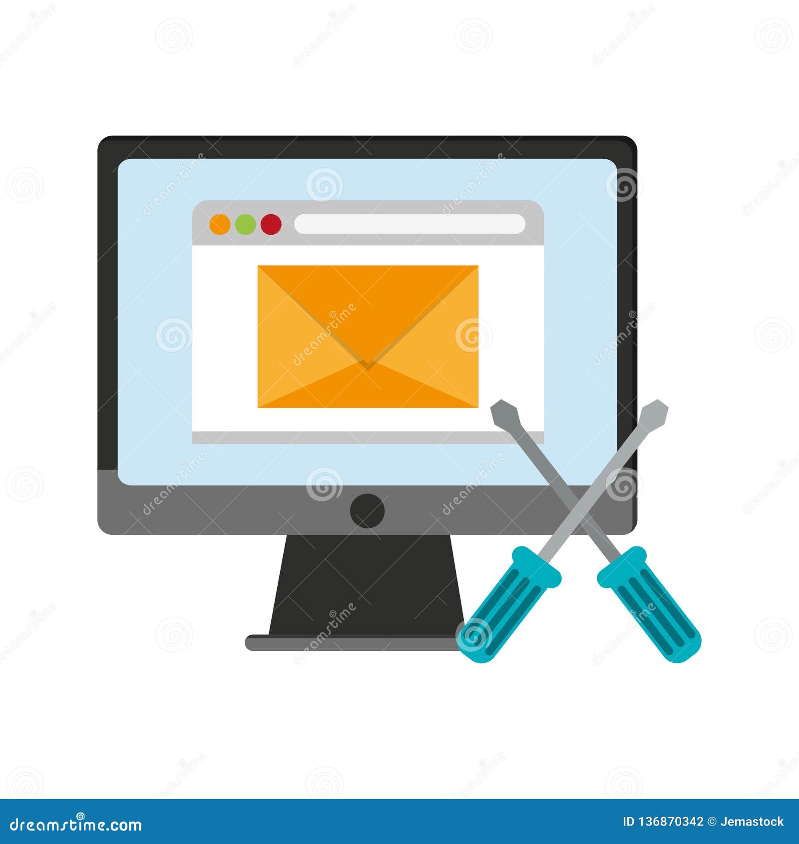 Computer with Email and Tools Stock Vector - Illustration of send, post ...