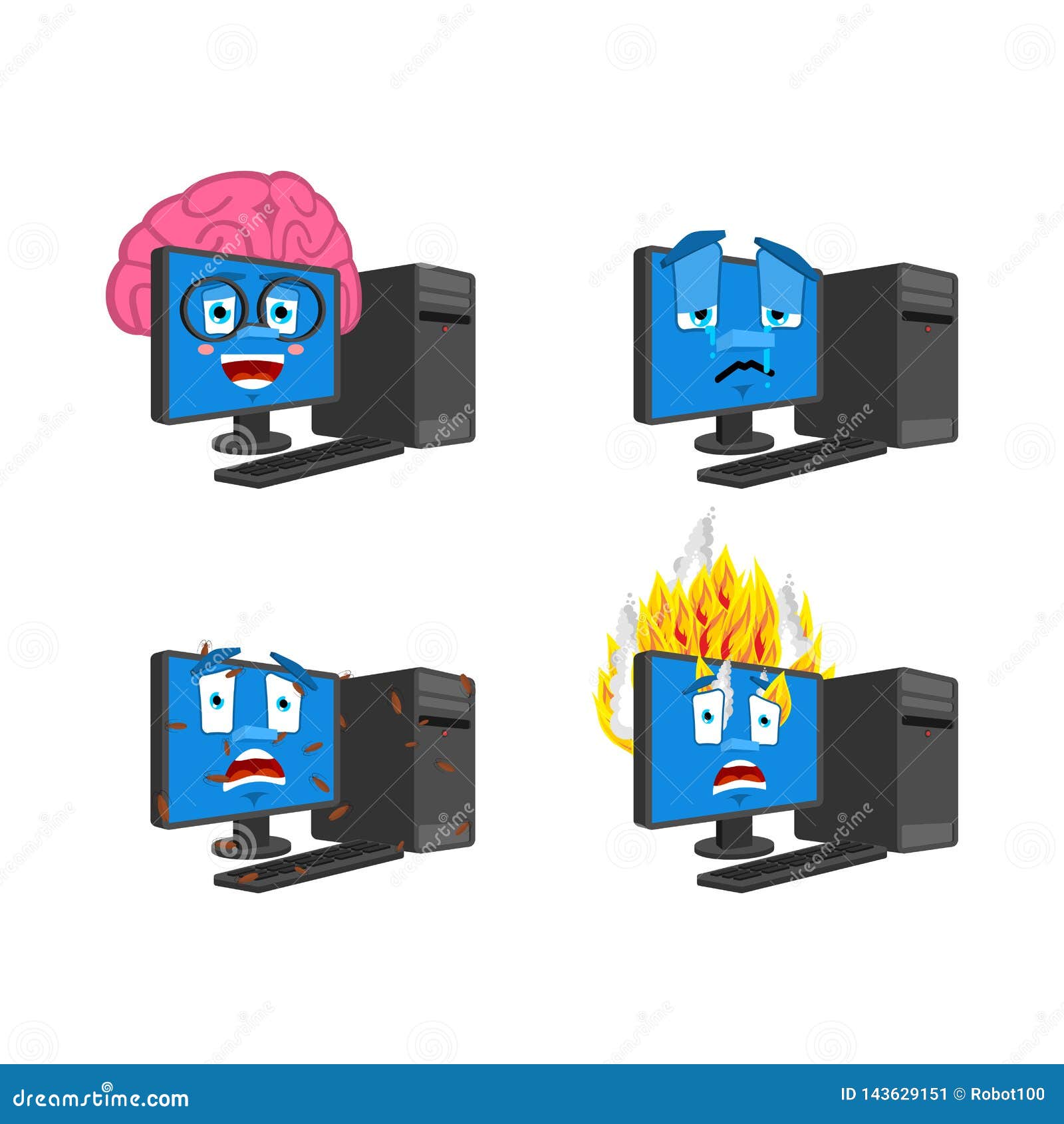 Computer Emoji Set. PC Sick And Sad. Bandaged And Brutal. Data ...