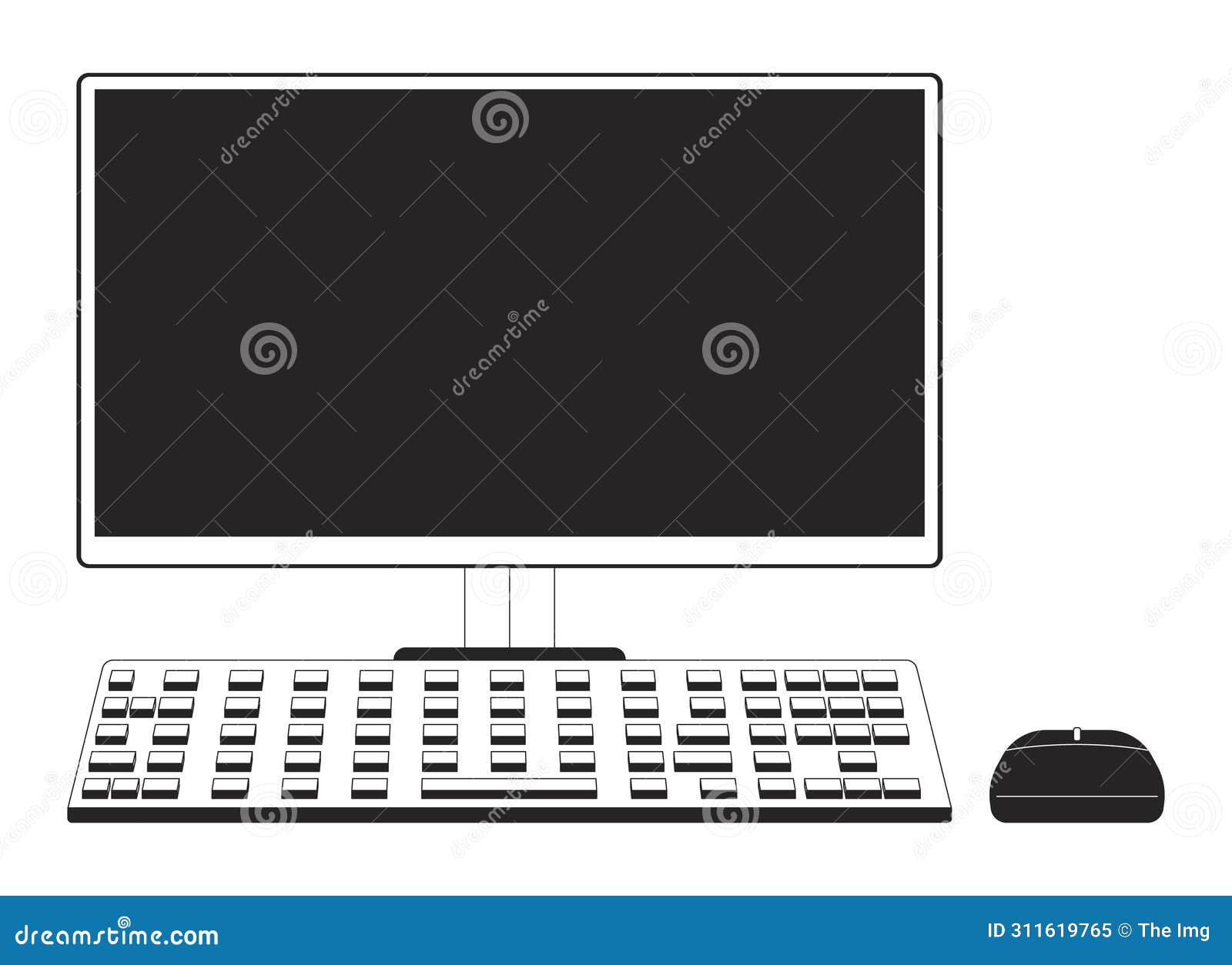 Computer with Empty Monitor Black and White 2D Line Cartoon Object ...