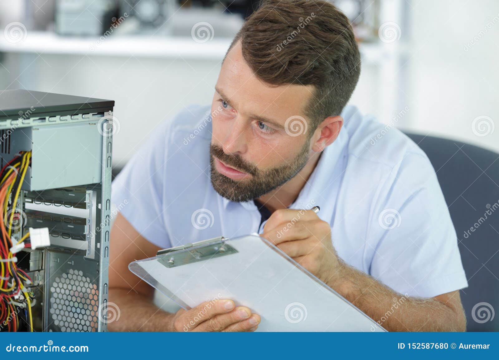 Computer Engineer with Motherboard Diagnostics Stock Photo - Image of ...