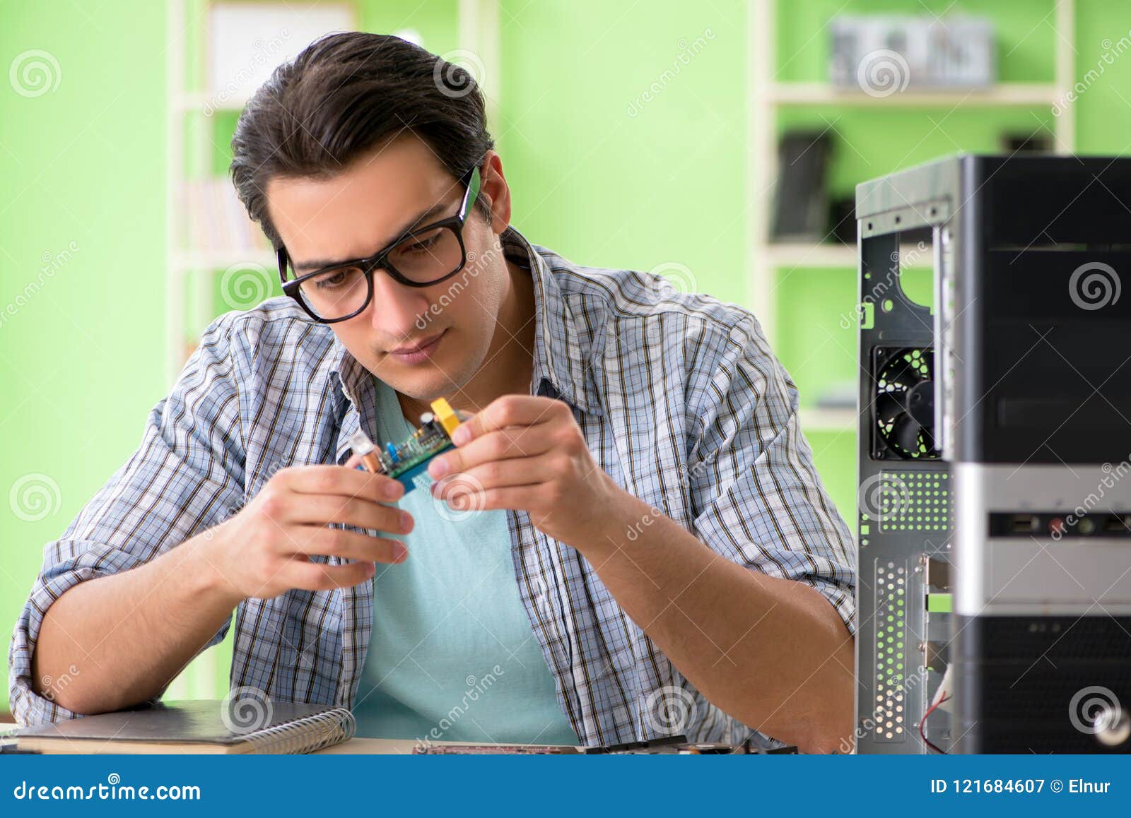 The Computer Engineer Repairing Broken Desktop Stock Image - Image of ...