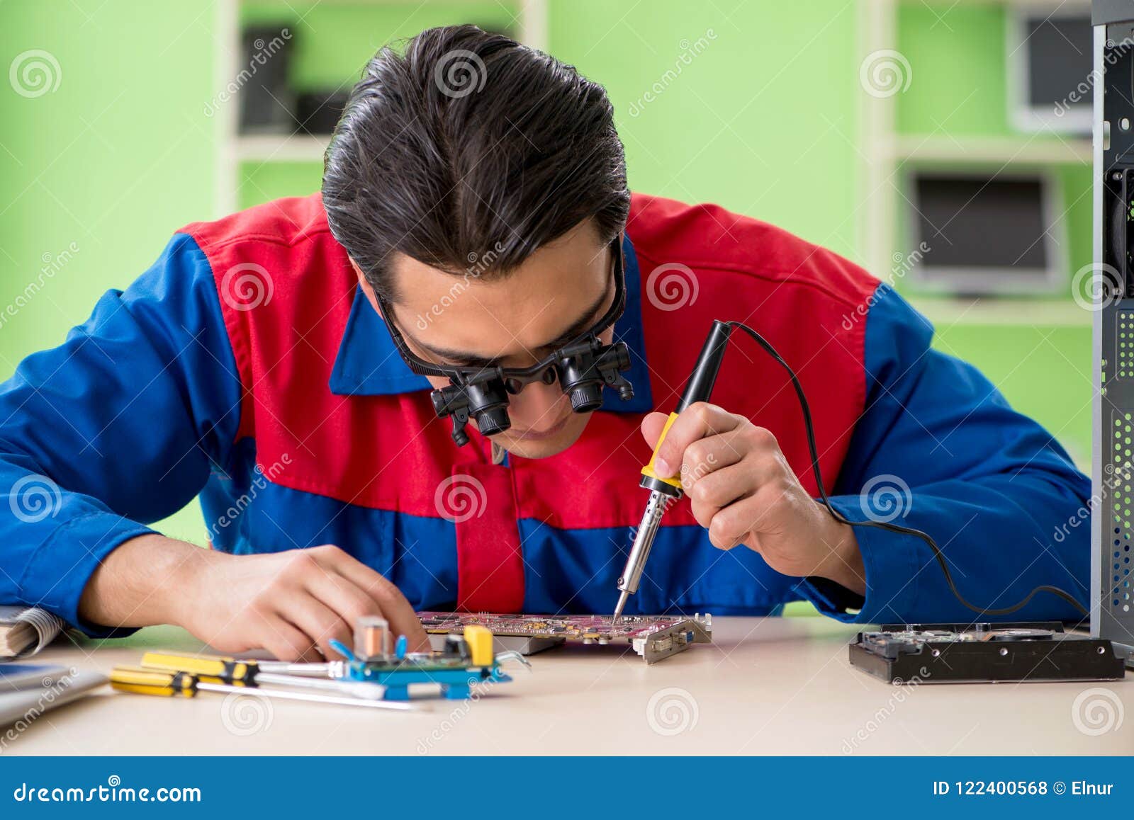 The Computer Engineer Repairing Broken Desktop Stock Photo - Image of ...