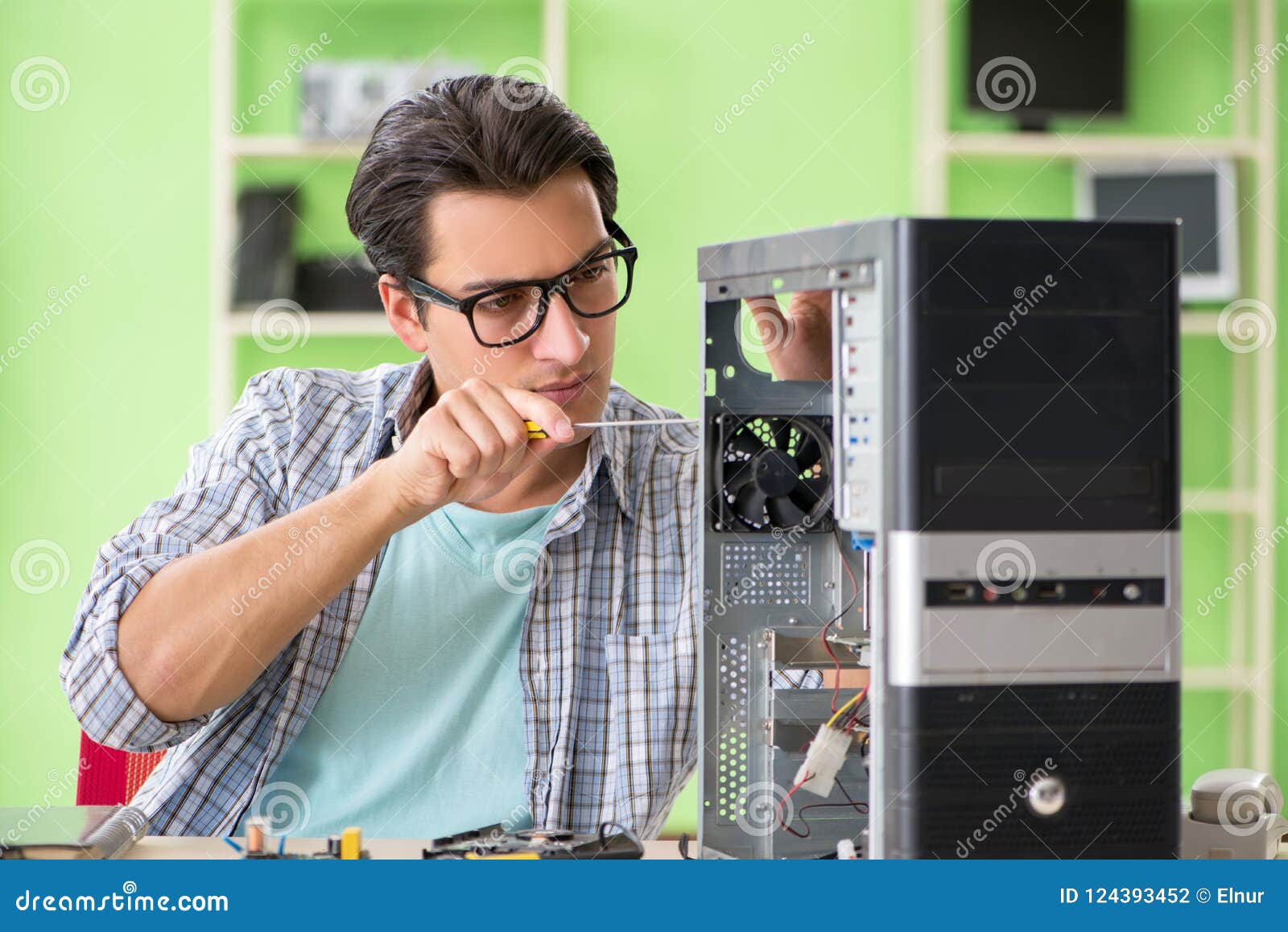 The Computer Engineer Repairing Broken Desktop Stock Photo - Image of ...