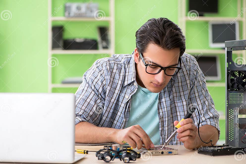 The Computer Engineer Repairing Broken Desktop Stock Image - Image of ...