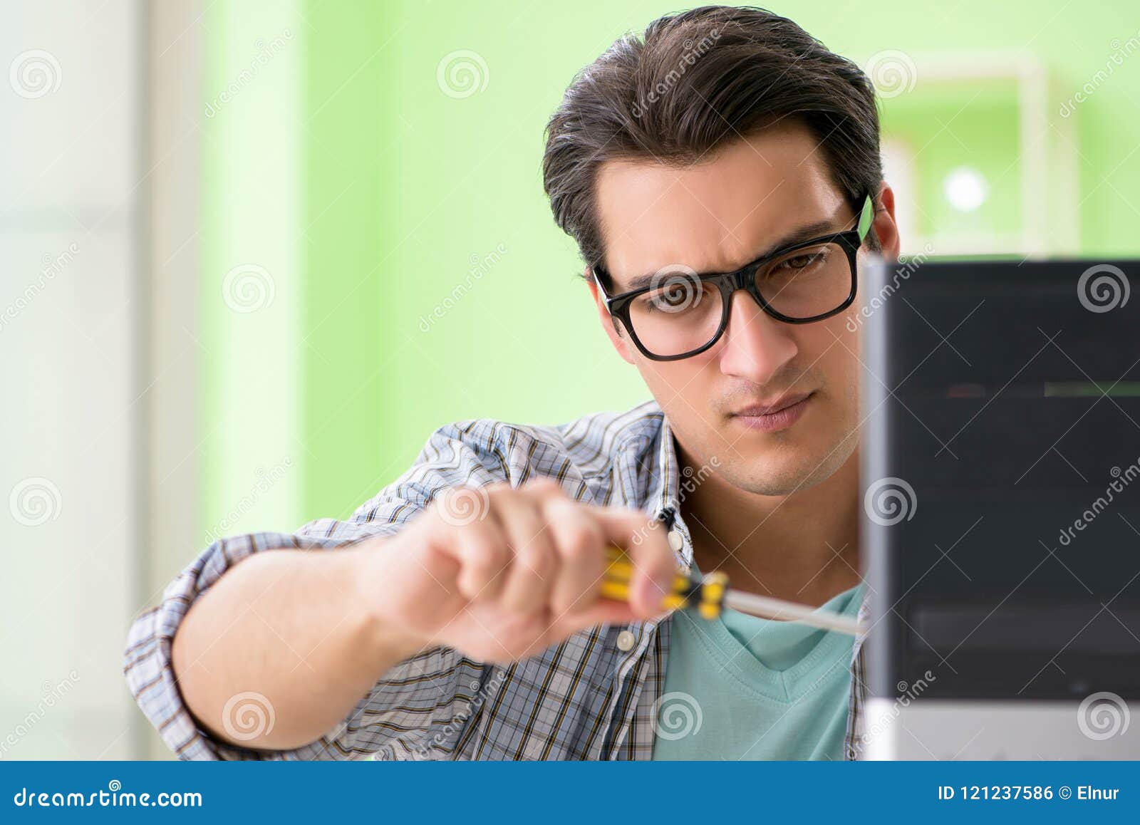 The Computer Engineer Repairing Broken Desktop Stock Photo - Image of ...