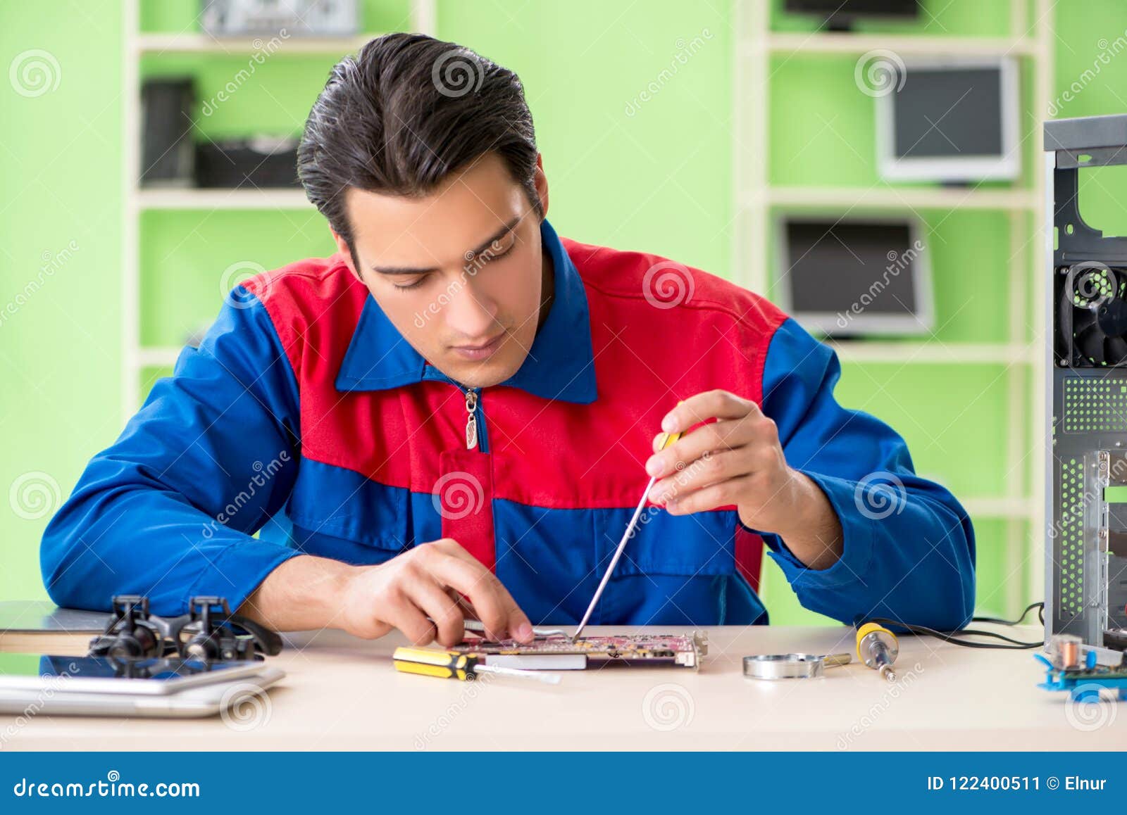 The Computer Engineer Repairing Broken Desktop Stock Image - Image of ...