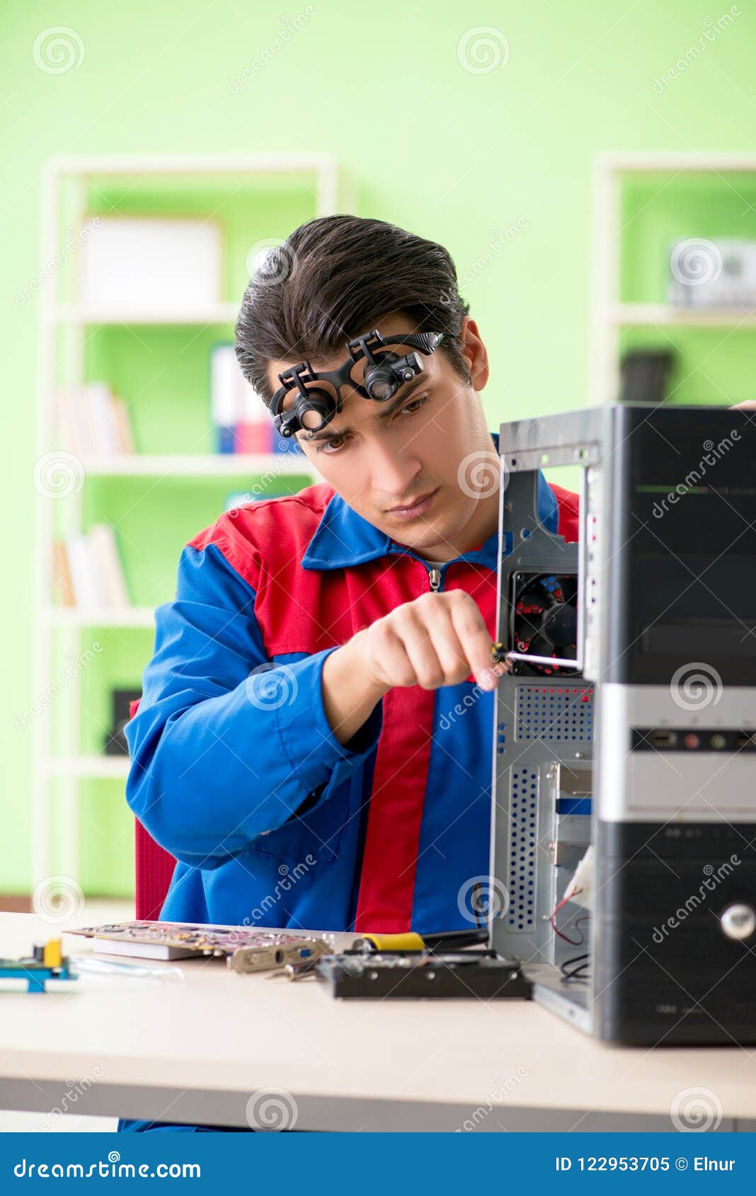 The Computer Engineer Repairing Broken Desktop Stock Image - Image of ...