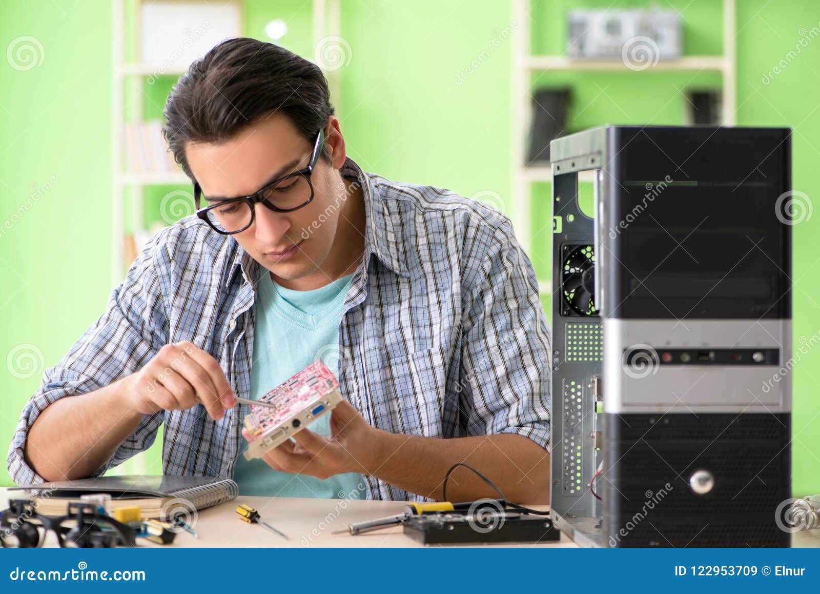 The Computer Engineer Repairing Broken Desktop Stock Image - Image of ...
