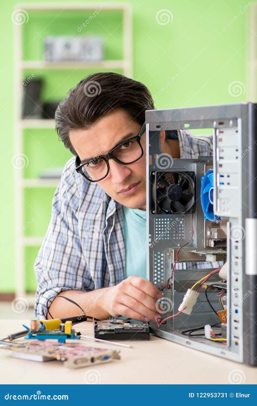 The Computer Engineer Repairing Broken Desktop Stock Image - Image of ...