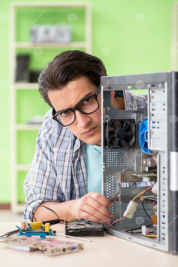 The Computer Engineer Repairing Broken Desktop Stock Image - Image of ...