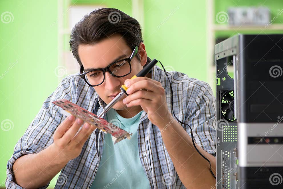 The Computer Engineer Repairing Broken Desktop Stock Image - Image of ...