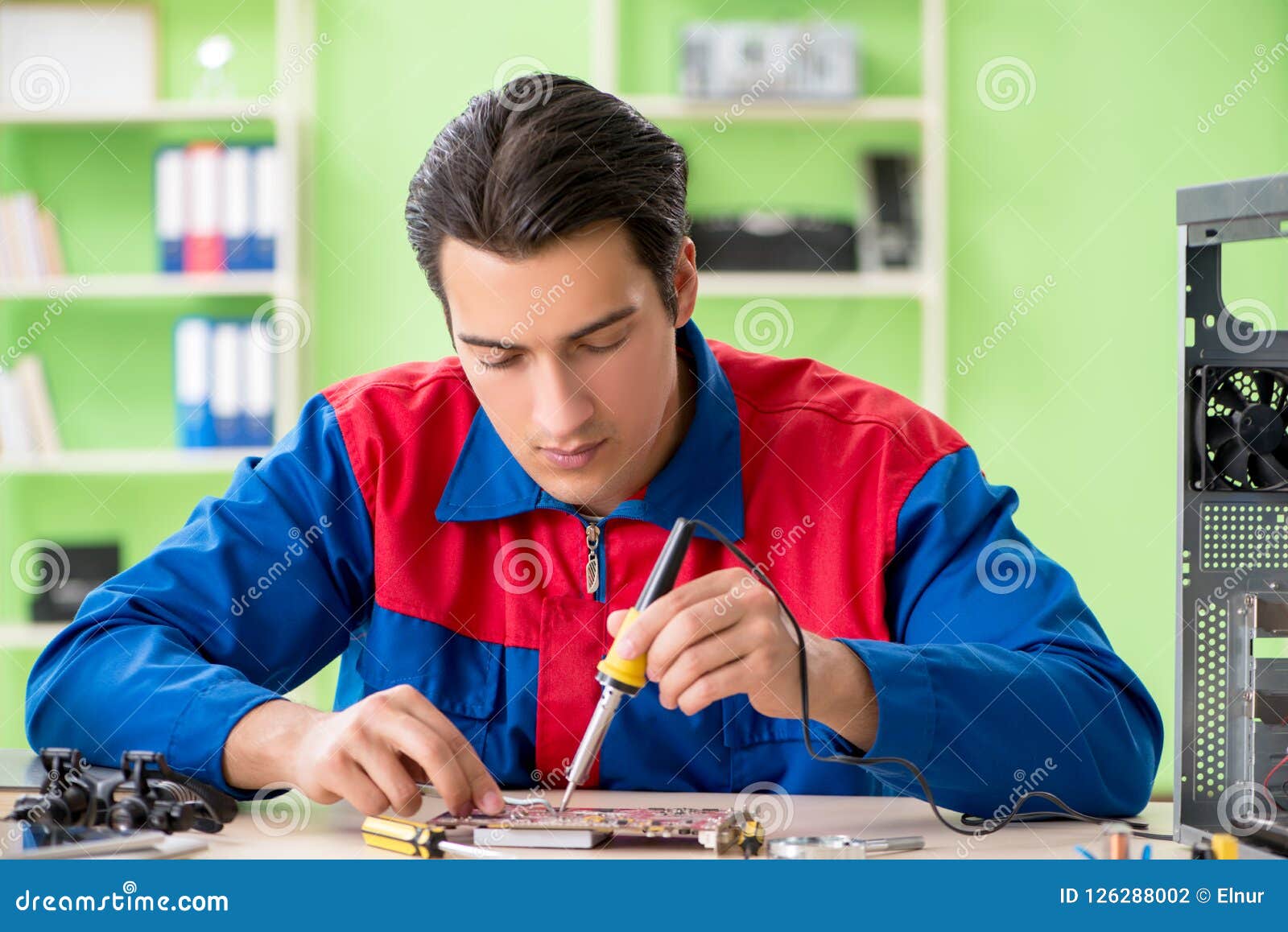 The Computer Engineer Repairing Broken Desktop Stock Photo - Image of ...