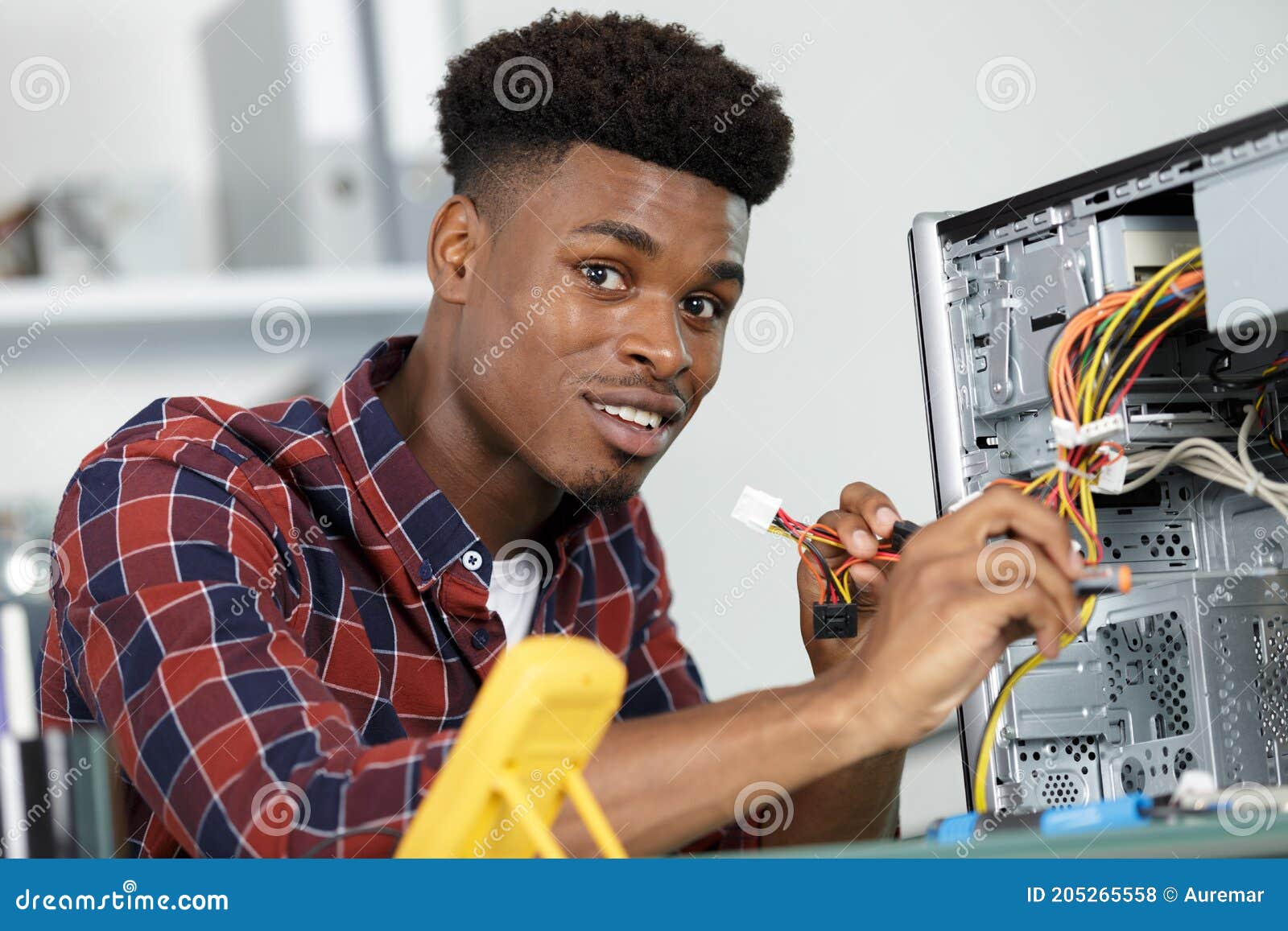 Computer Engineer Repairing Motherboard at Desk in Office Stock Photo ...