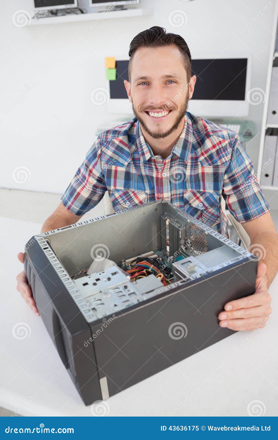 Computer Engineer Smiling at Camera beside Open Console Stock Image ...