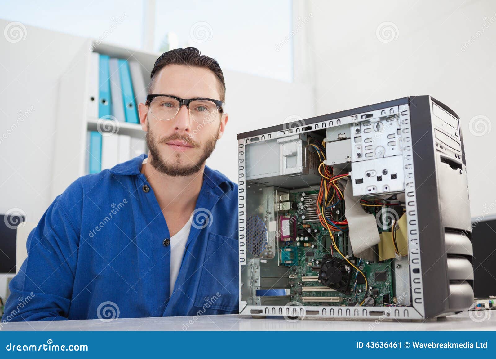 Computer Engineer Smiling at Camera beside Open Console Stock Image ...