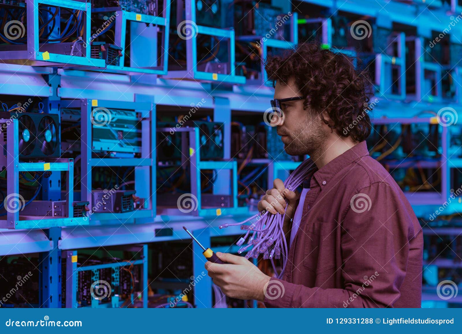 Computer Engineer with Wires on Shoulder at Ethereum Stock Photo ...