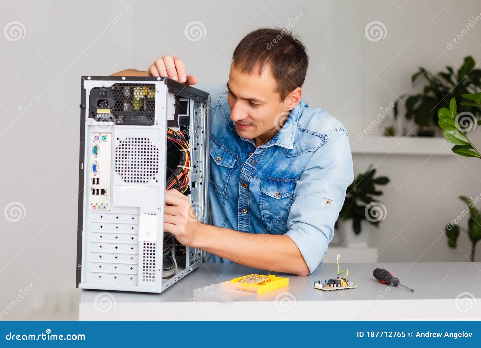 Computer Engineer Working on Broken Console in His Office Stock Image ...