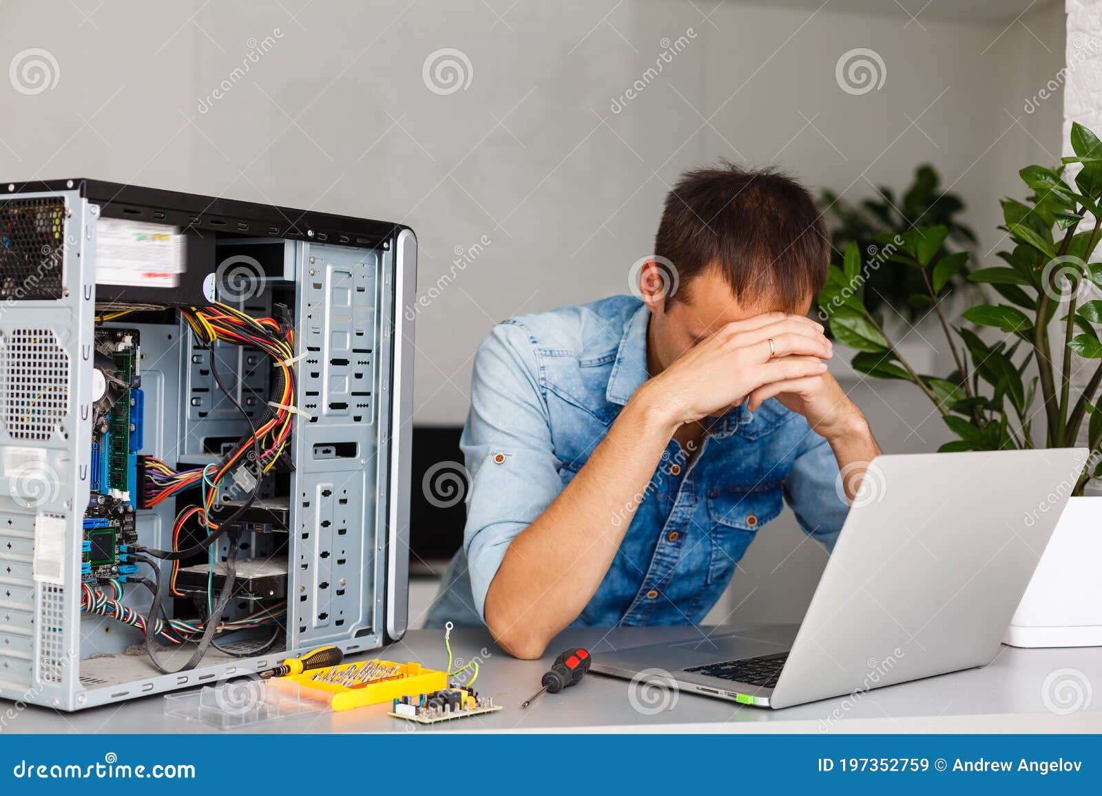 Computer Engineer Working on Broken Console in His Office Stock Image ...