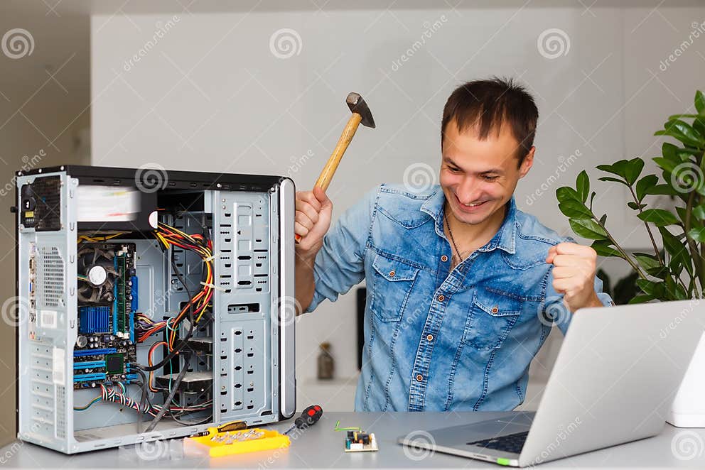 Angry Man Smashing His Laptop Stock Photo - Image of computer, angry ...