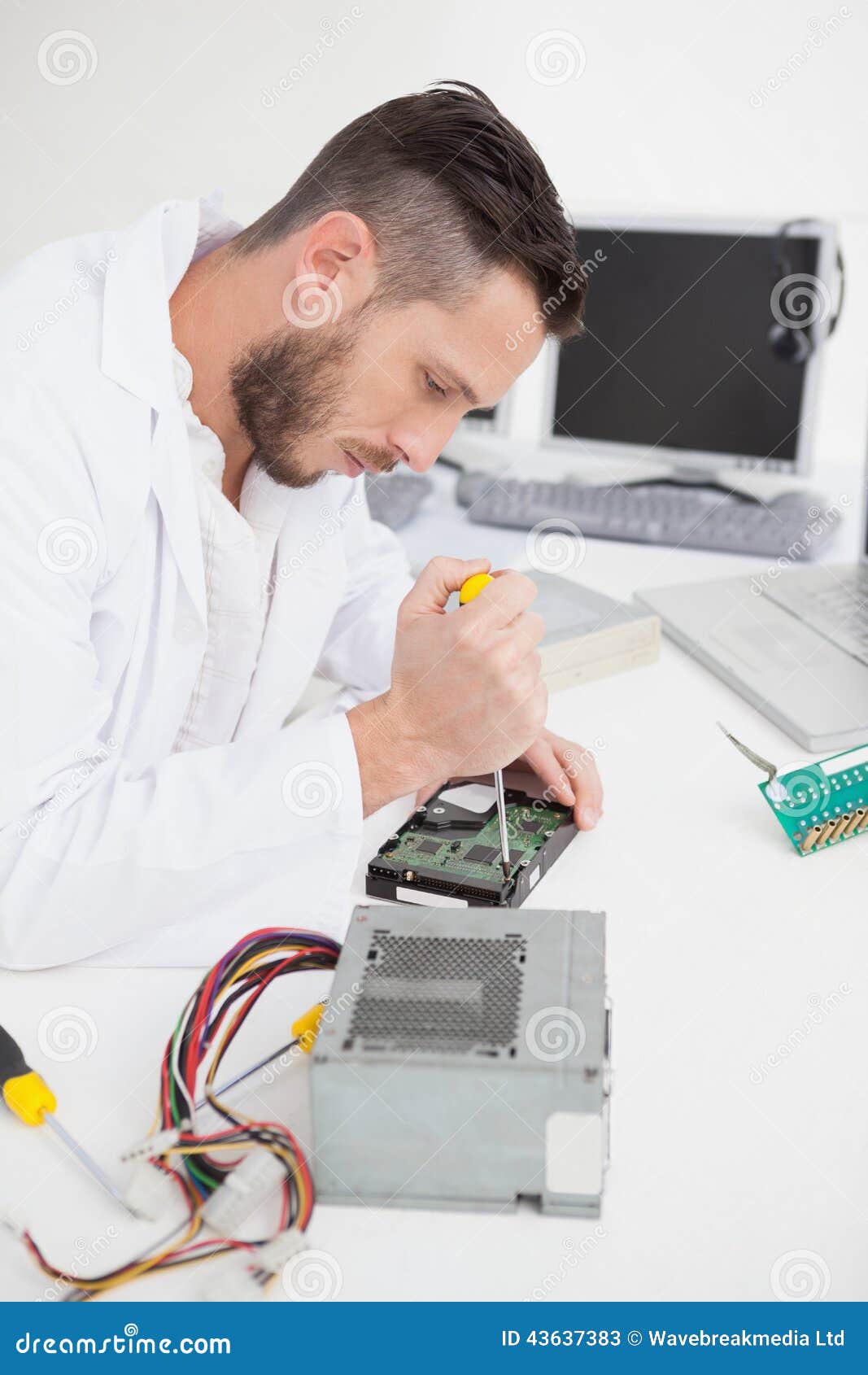 Computer Engineer Working on Broken Cpu with Screwdriver Stock Image ...