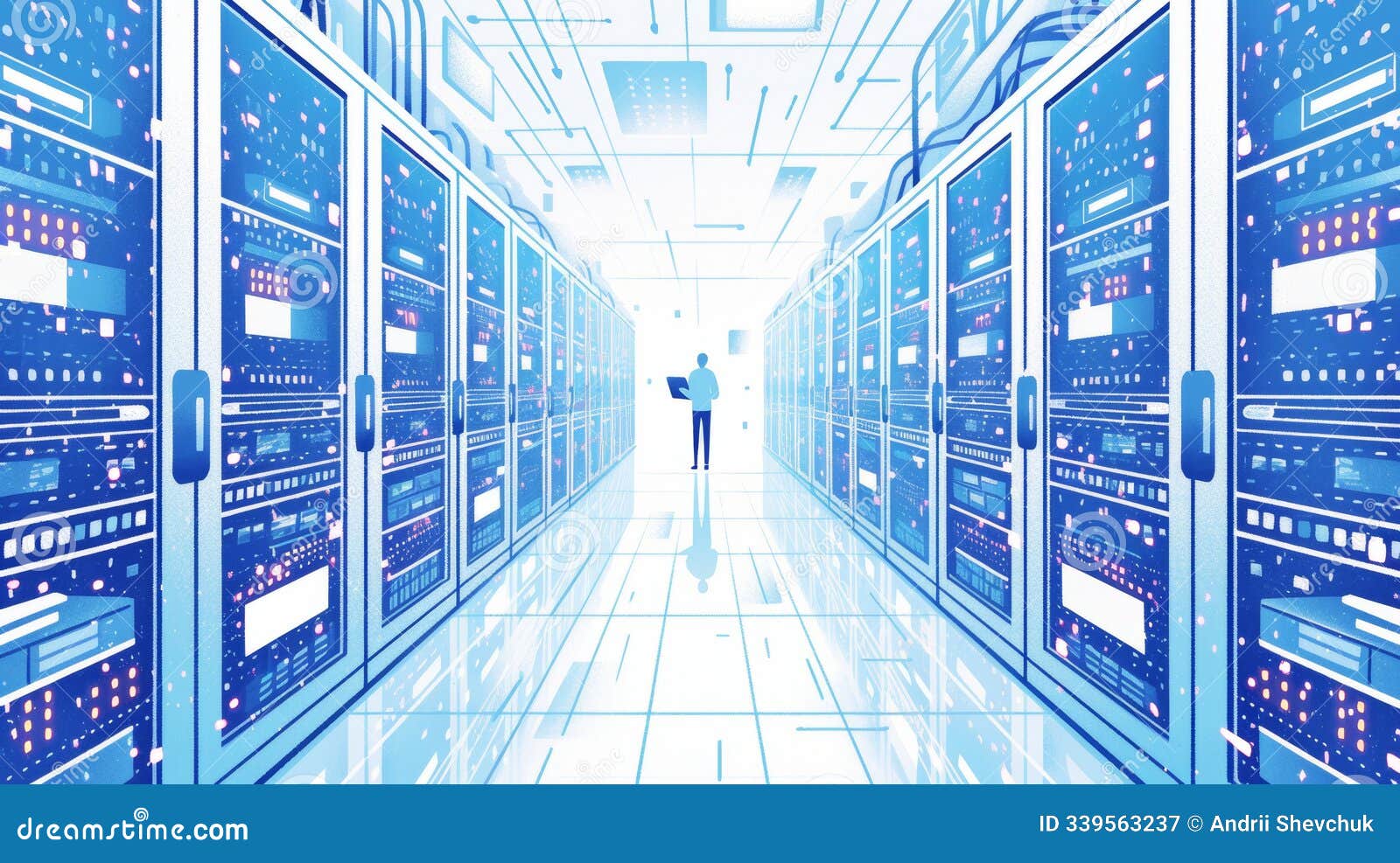 Computer Engineer Working in a Futuristic Data Center Stock ...