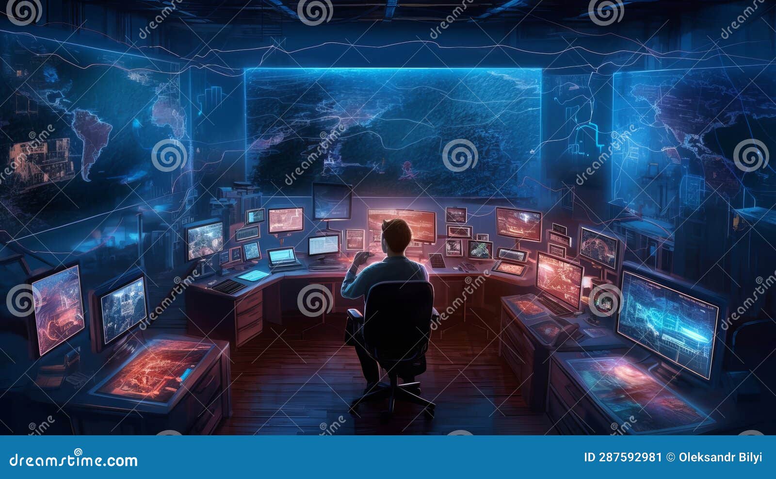 Man Writing in Big Sized Room with Computer Desk Stock Image - Image of ...