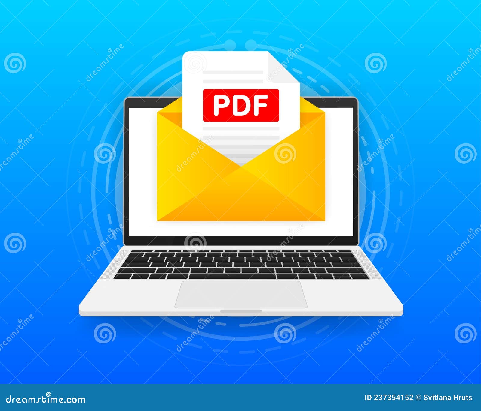 Computer with Envelope and PDF File. Laptop and Email with PDF Document ...