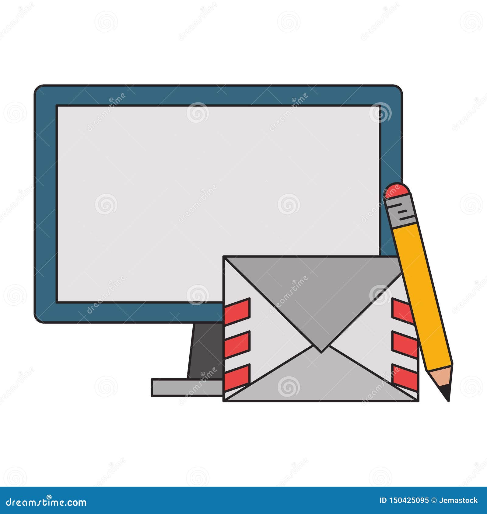 Computer and Envelope with Pencil Symbols Stock Vector - Illustration ...