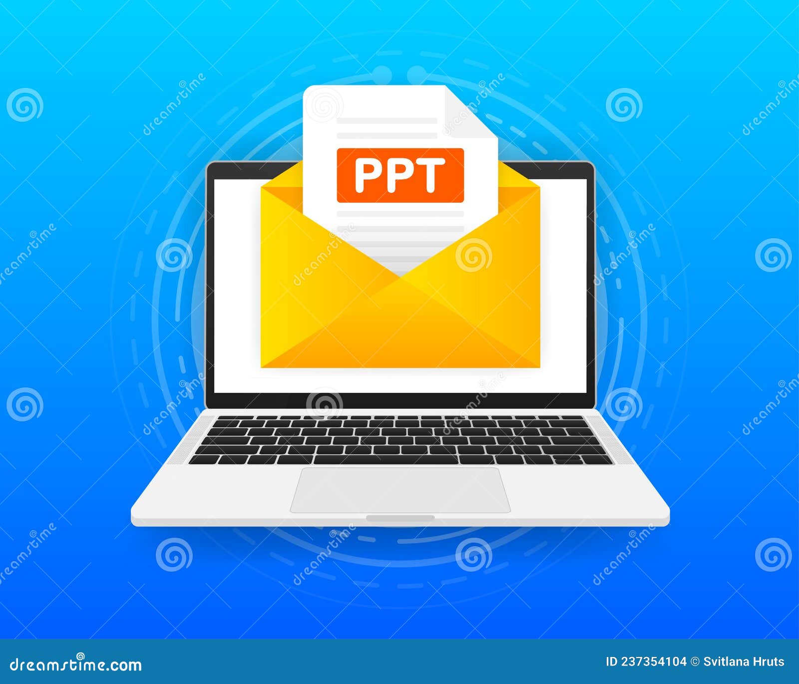 Computer with Envelope and PPT File. Laptop and Email with PPT Document ...