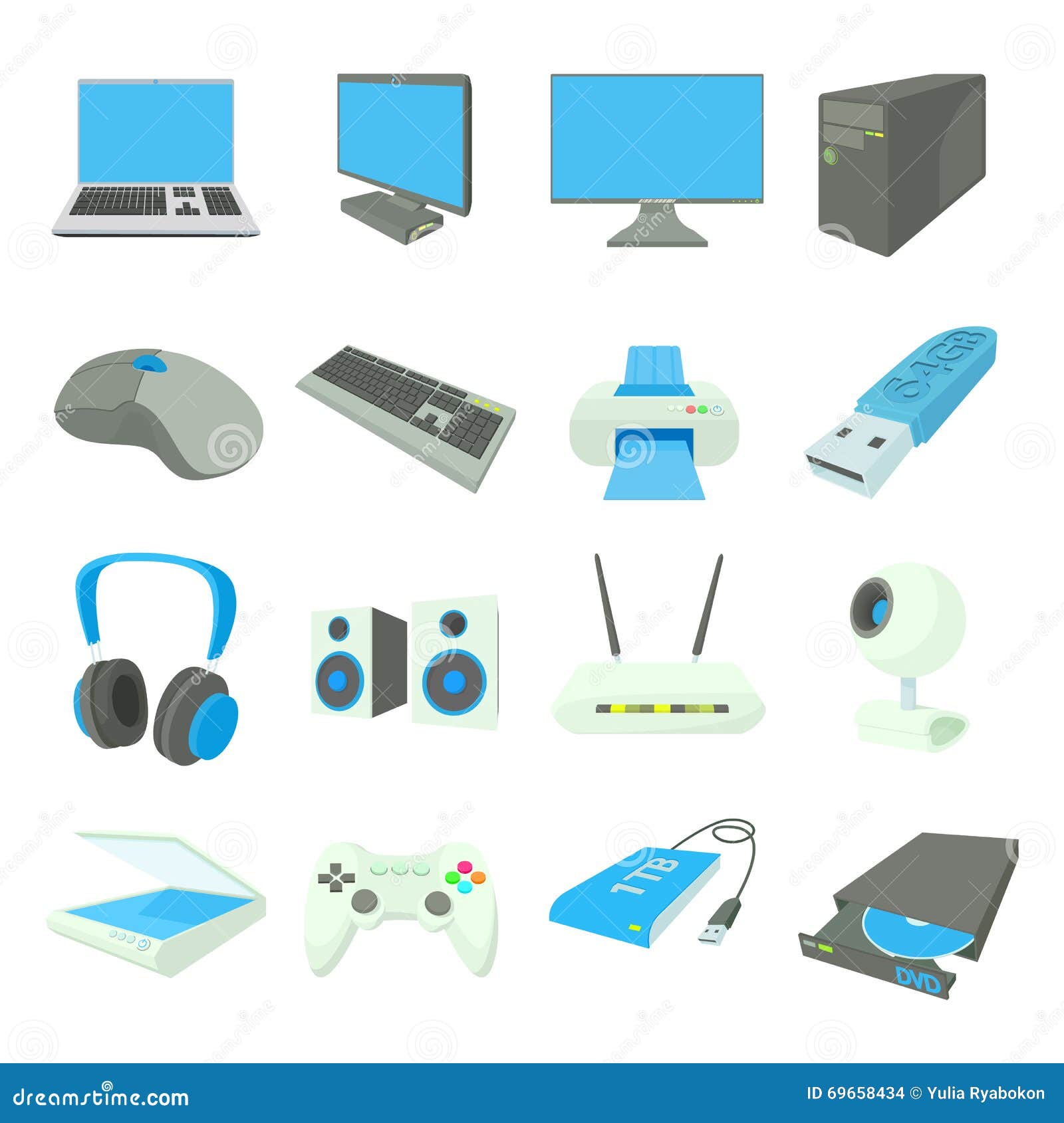 Computer Equipment Icons Set, Cartoon Style Stock Vector - Illustration ...