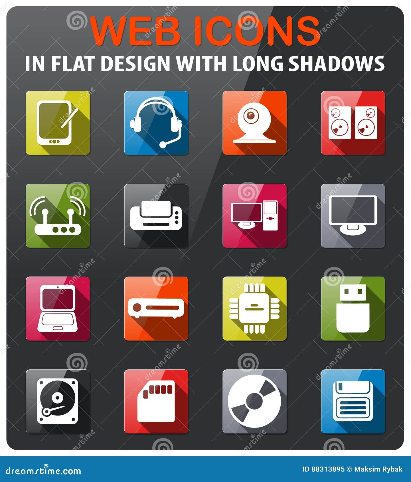 Computer Equipment Simple Icons Stock Illustration - Illustration of ...