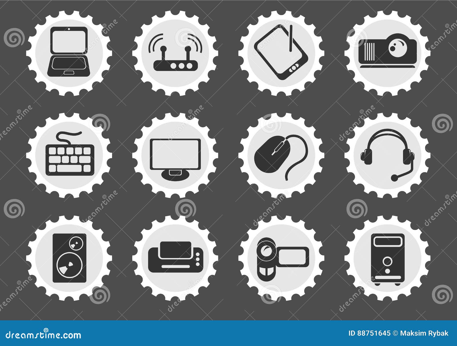 Computer Equipment Simple Icons Stock Illustration - Illustration of ...