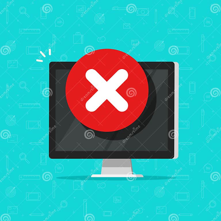 Computer with Error Alert Vector Illustration, Flat Cartoon Desktop Pc ...