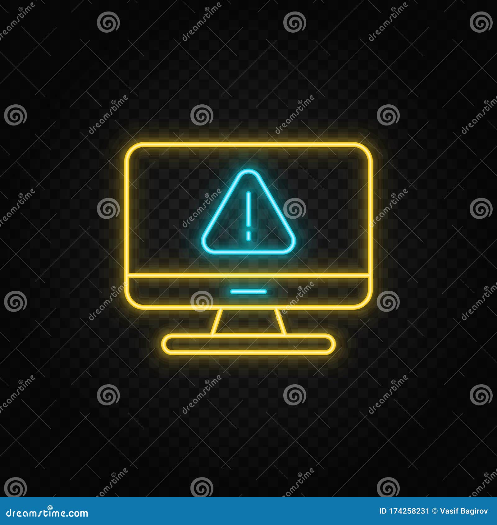 Computer, Error. Blue and Yellow Neon Vector Icon Stock Vector ...