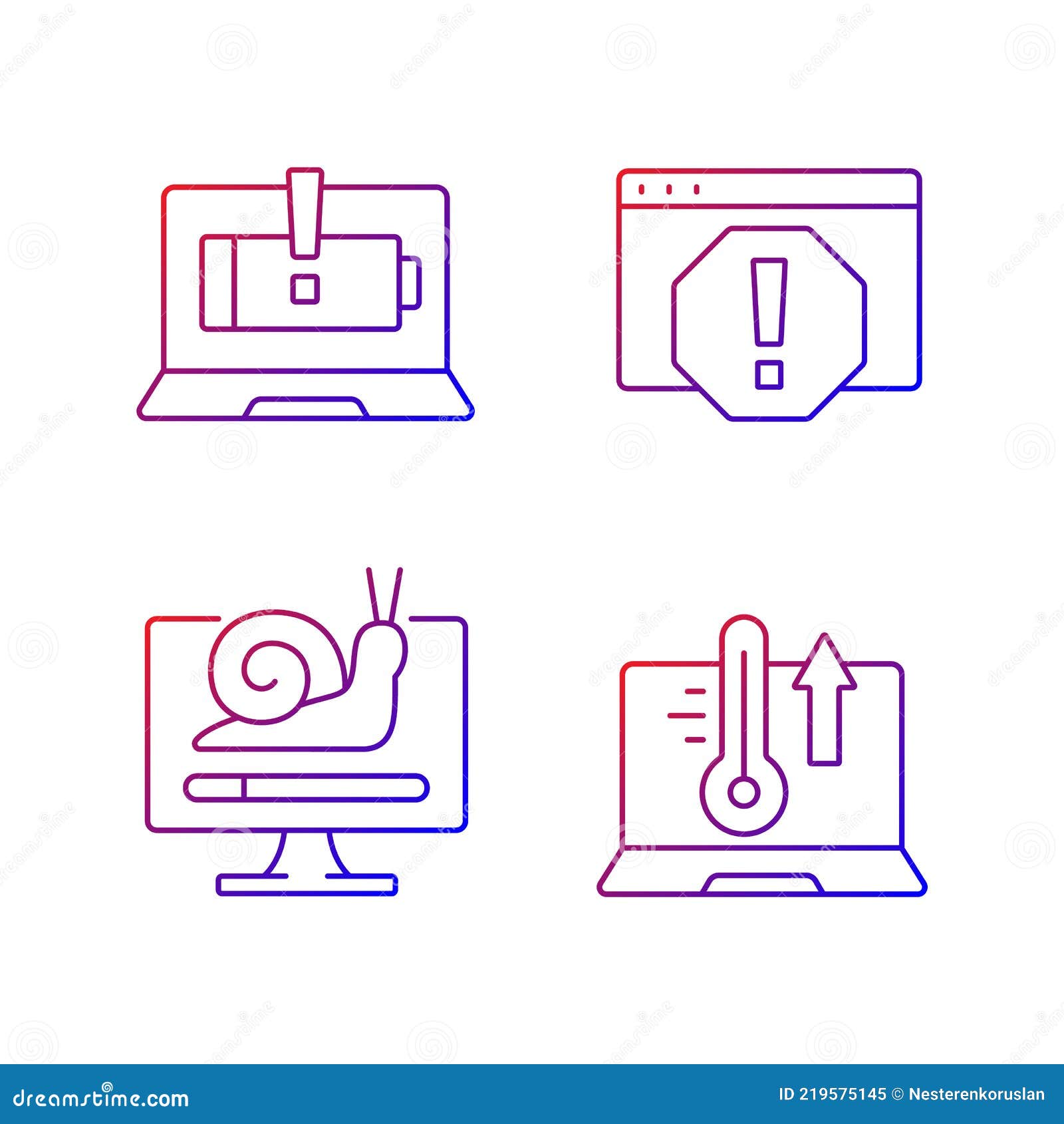 Computer Errors Gradient Linear Vector Icons Set Stock Vector - Illustration of device ...
