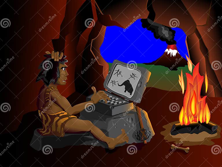The Computer Even Know Cavemen Sitting Around the Stock Vector ...
