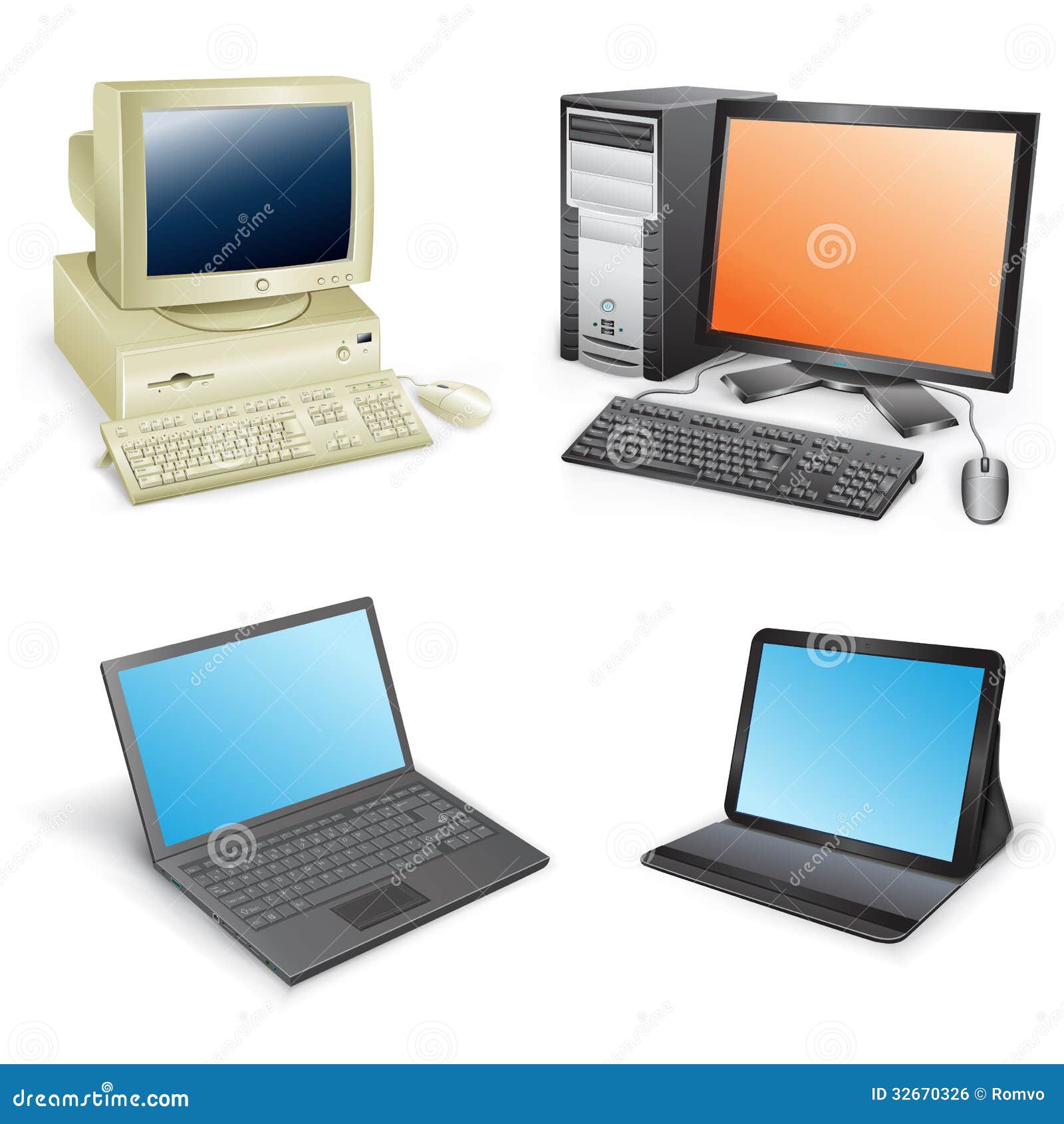 Computers Set, PC Evolution From Obsolete To Modern Vector ...