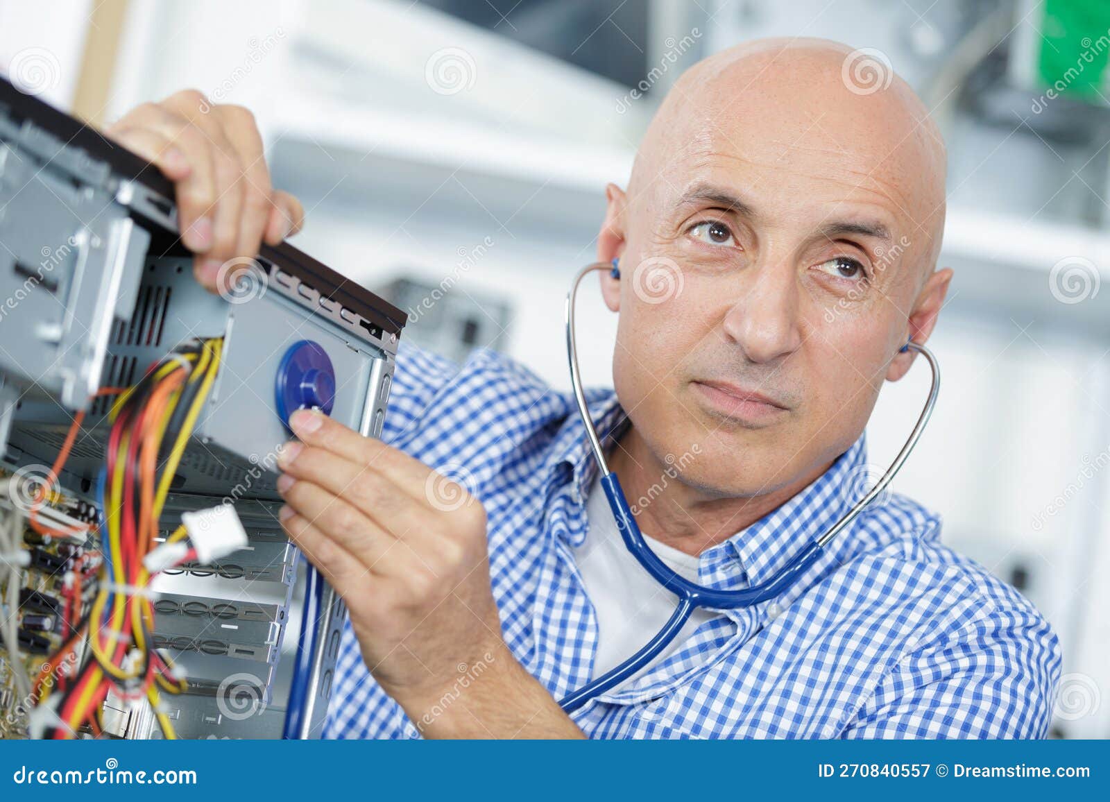 Computer Examining Pc with Stethoscope Stock Image - Image of holding ...